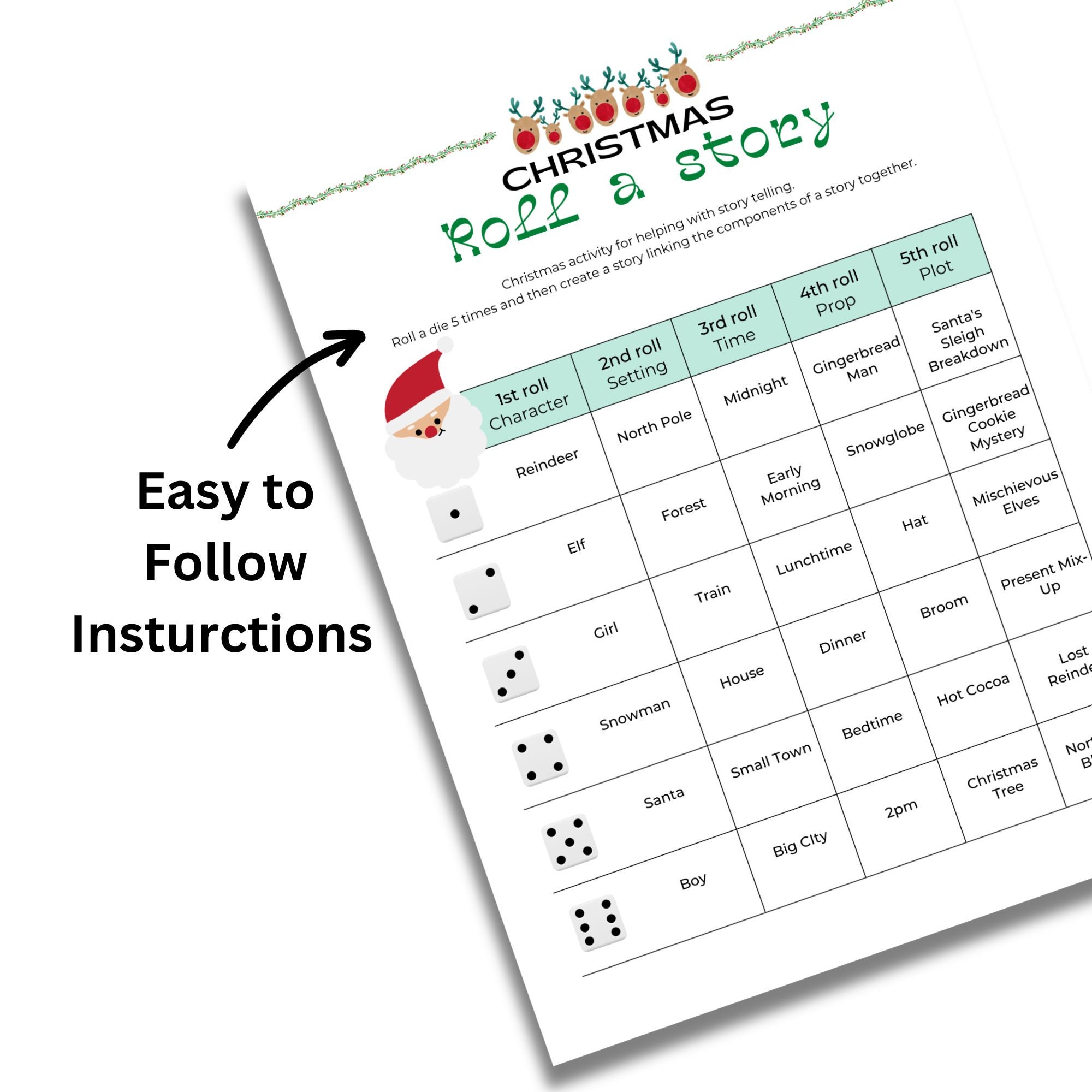 Christmas Story Dice Game for Kids Roll a Story Classroom Christmas ...