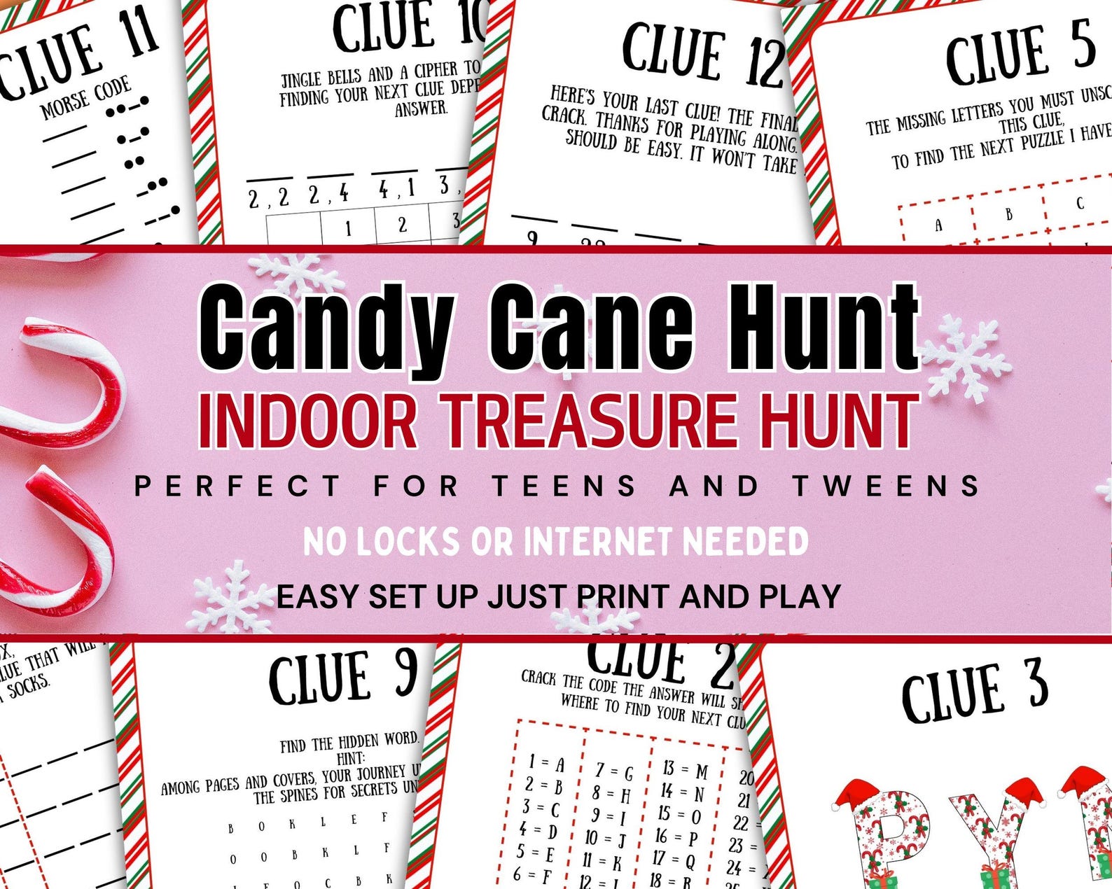 Indoor Candy Cane Scavenger Hunt, Candy Cane Hunt Escape Room Kit ...