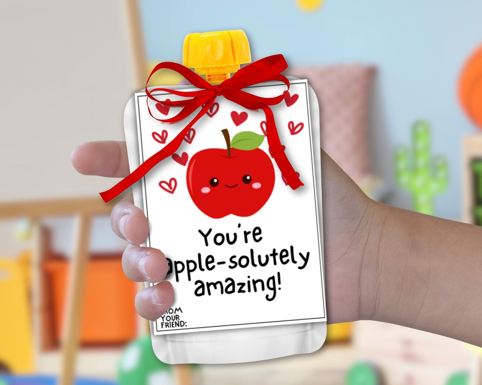 Printable Applesauce Pouch Valentine’s Day Tags, Non-candy Classroom ...