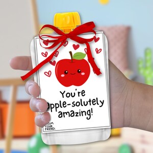 Printable Applesauce Pouch Valentine’s Day Tags, Non-candy Classroom ...