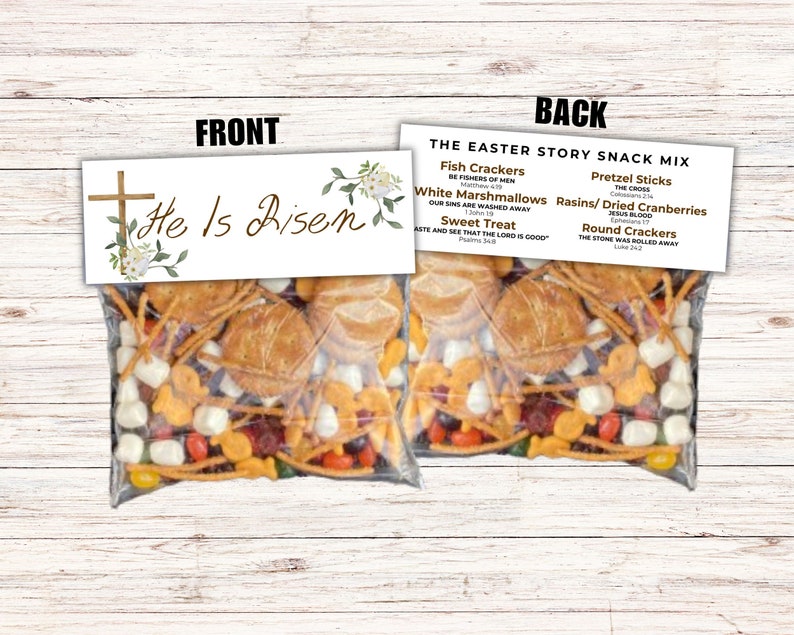 He is Risen Easter Story Snack Mix Printable, Easter Snack Mix Bag ...