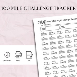 100 Mile Tracker Walking Challenge Tracker, 100 Mile Walking Log ...