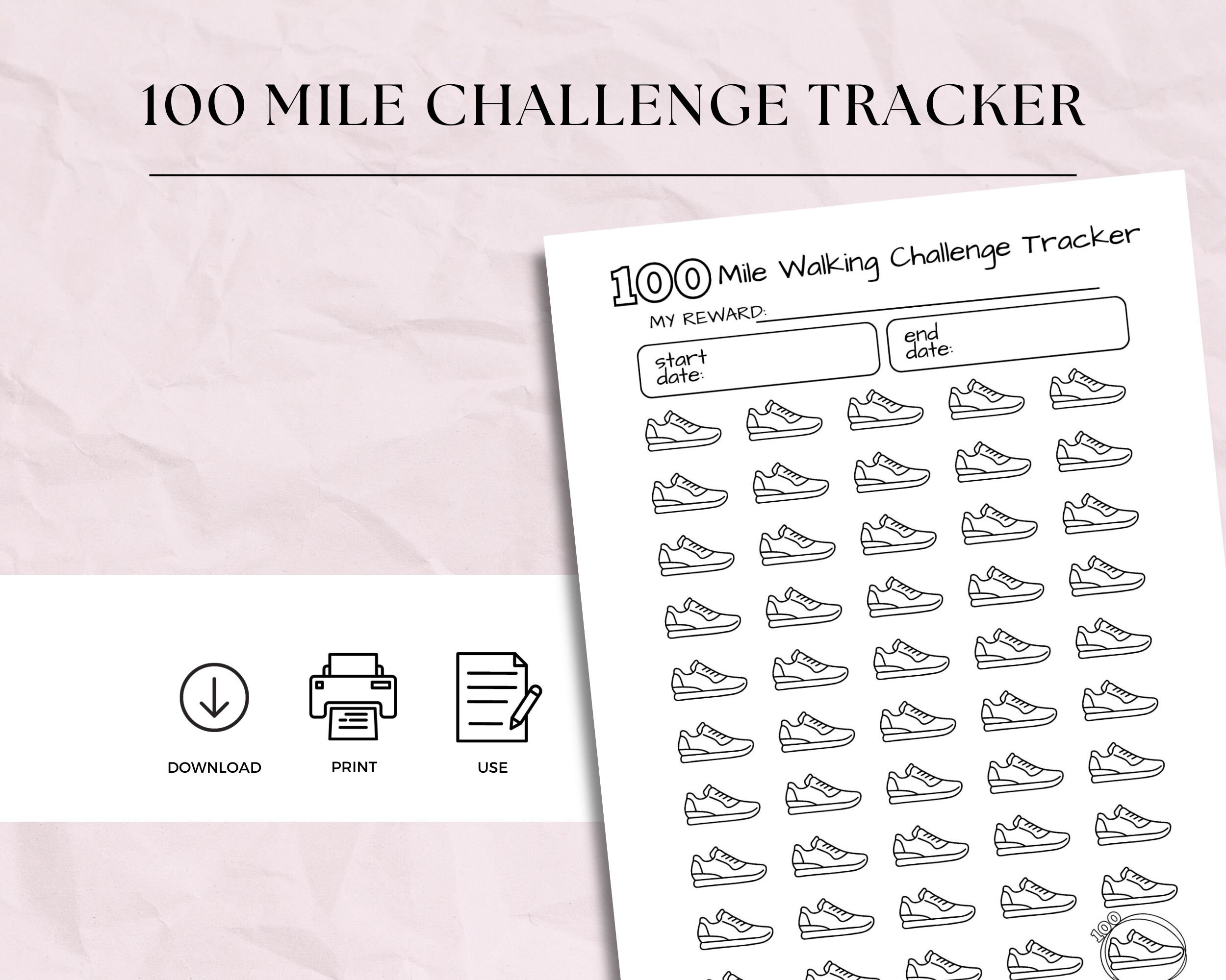 100 Mile Tracker Walking Challenge Tracker, 100 Mile Walking Log ...