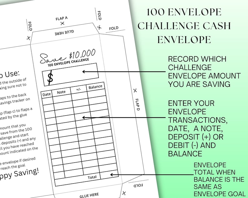 10K Savings Challenge 100 Envelope Printable, 10000 Savings Challenge ...