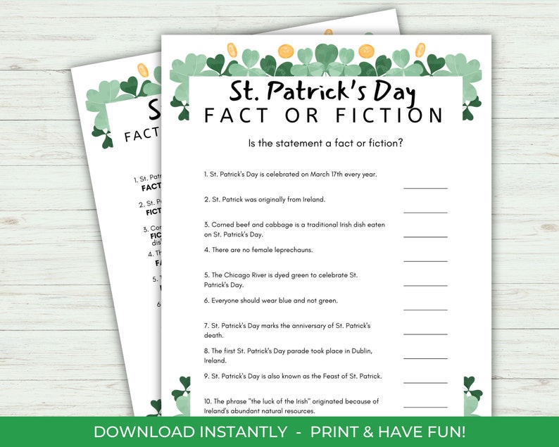 St. Patrick's Day Trivia Game Printable, St. Patrick's Day Party Game ...