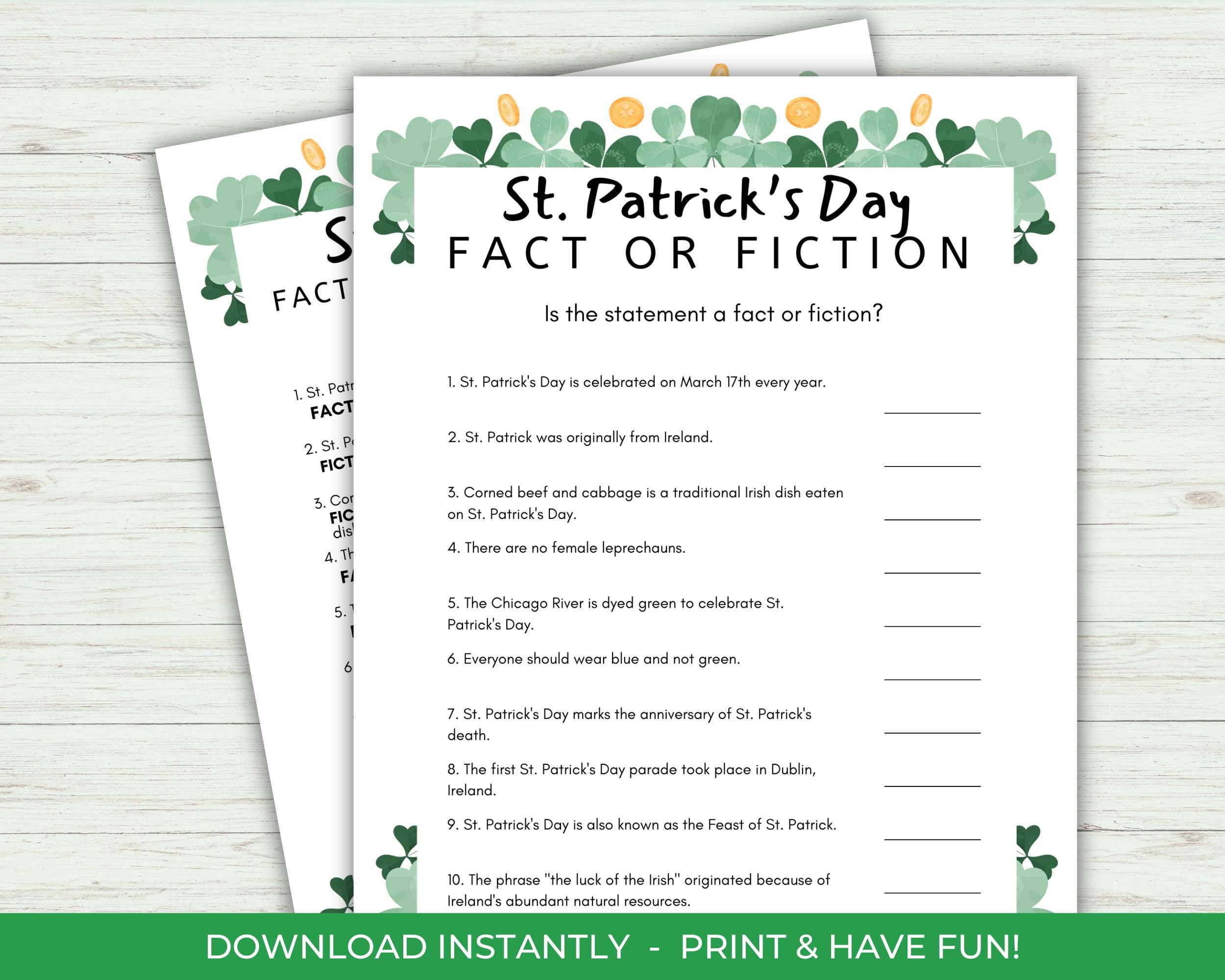 St. Patrick's Day Trivia Game Printable, St. Patrick's Day Party Game ...
