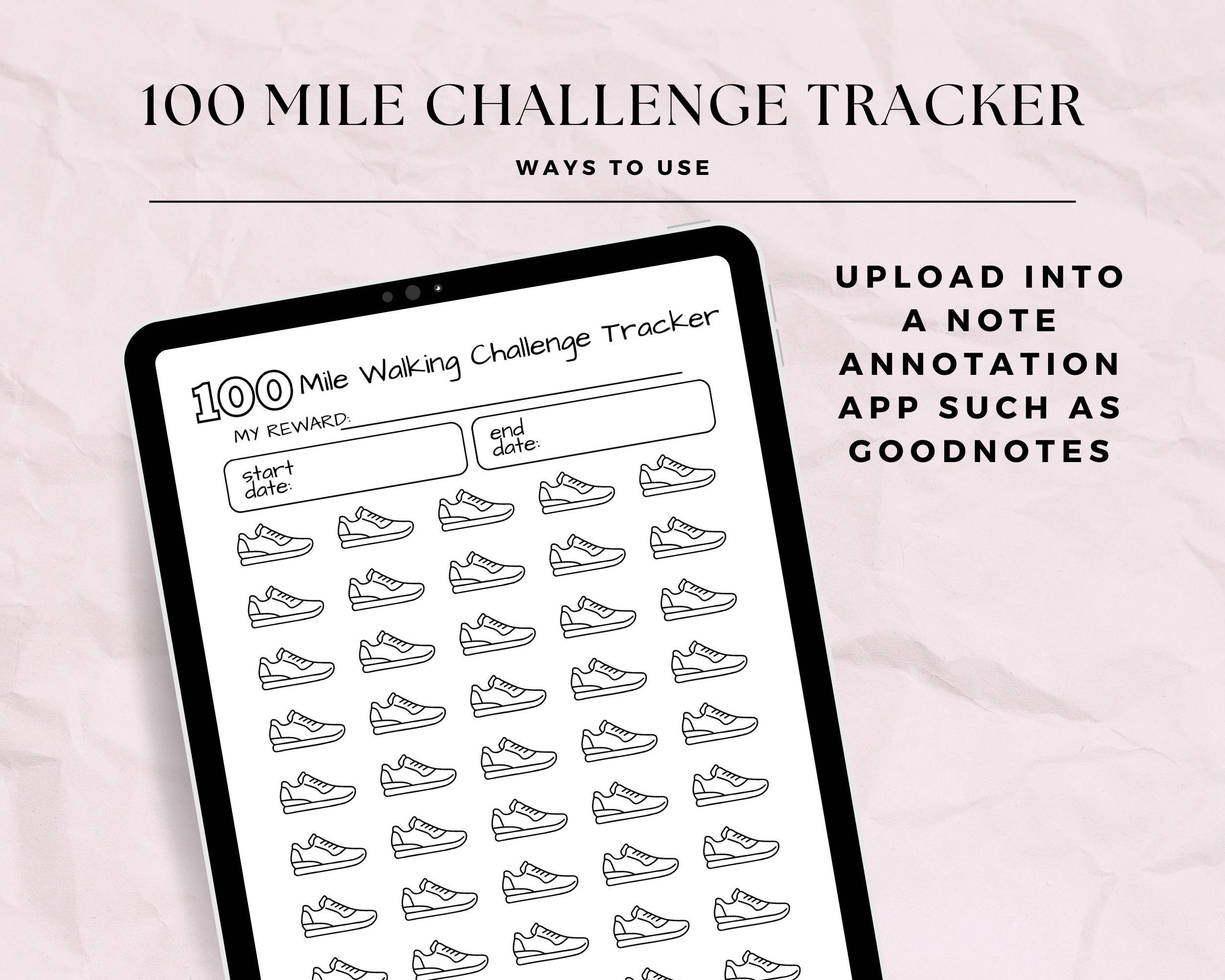 100 Mile Tracker Walking Challenge Tracker, 100 Mile Walking Log ...