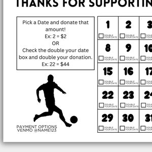 Editable Soccer Calendar Fundraiser, Unique Soccer Pick A Date to ...
