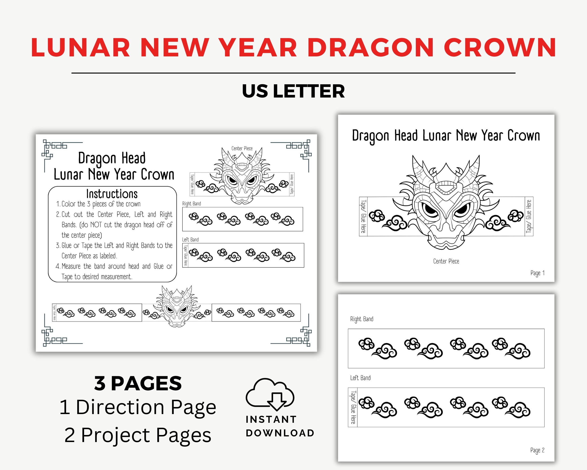 Lunar New Year Crown Dragon Craft Printable, Chinese New Year Paper ...