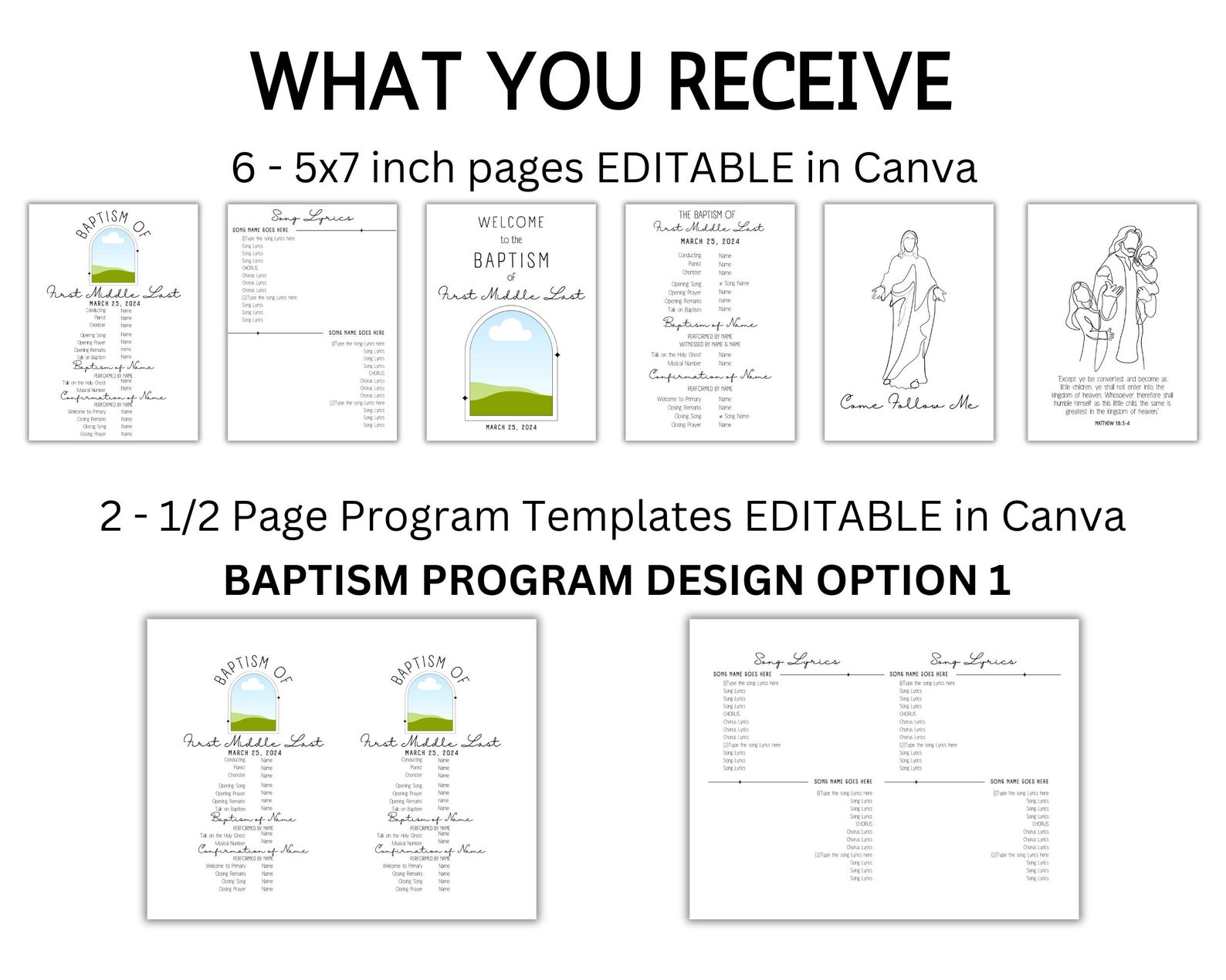 Editable LDS Baptism Program, 1/2 Page Baptism Program Template for Boy ...