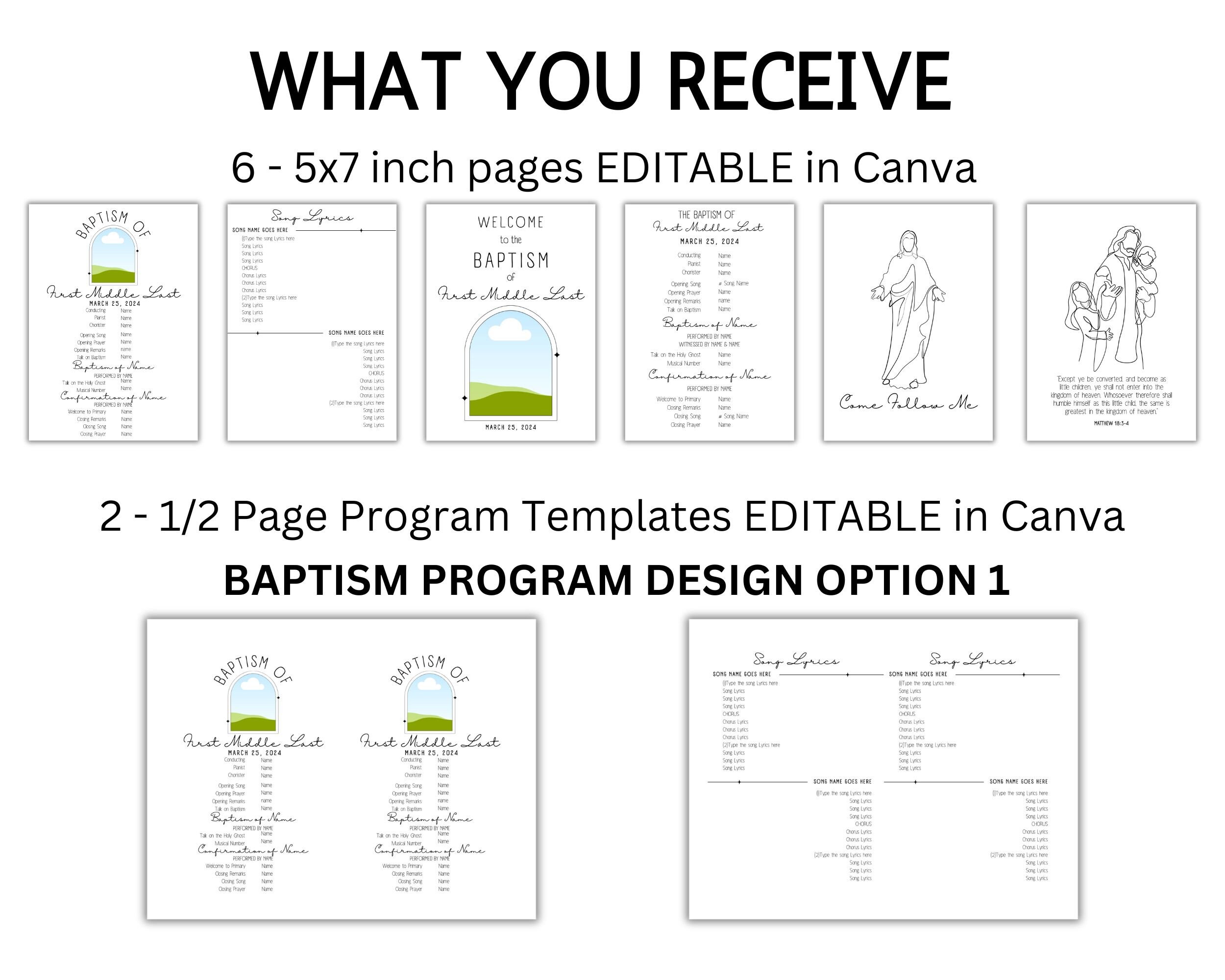 Editable LDS Baptism Program, 1/2 Page Baptism Program Template for Boy ...