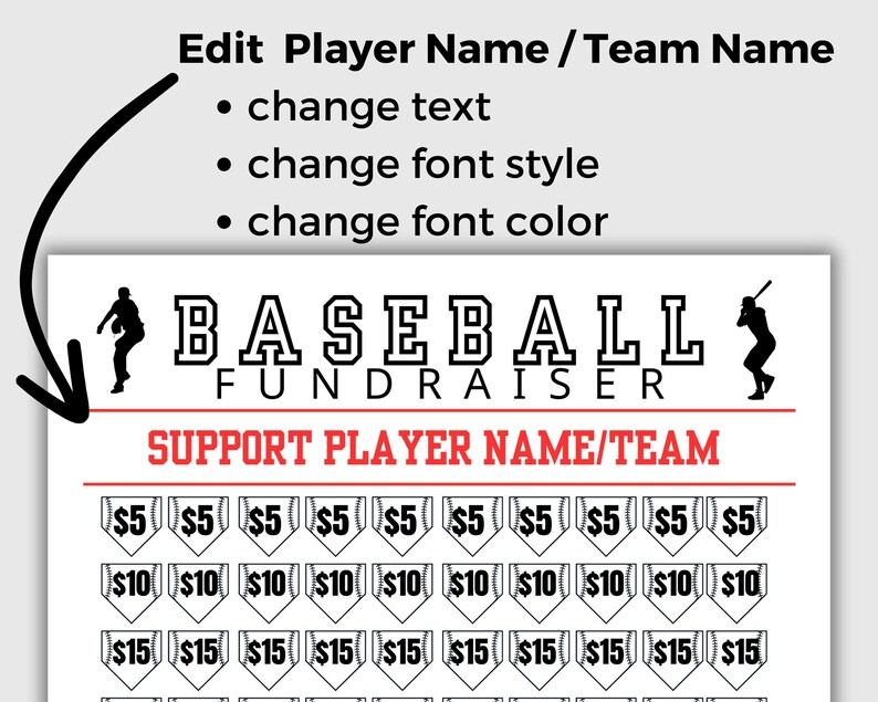 Editable Baseball Fundraiser, Black Out My Board Fundraiser, Baseball ...