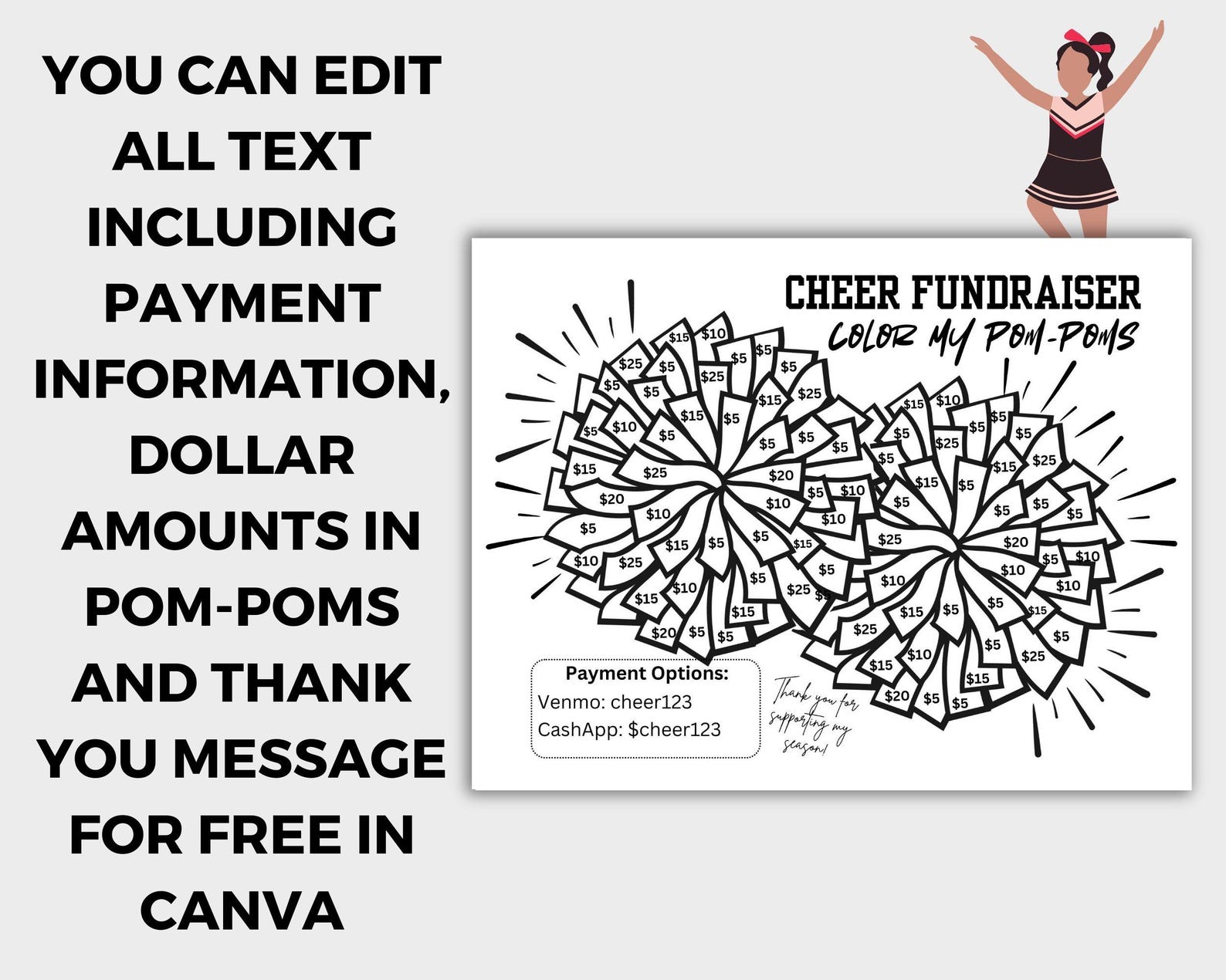 Cheer Fundraiser Flyer Fill My Pom Poms, Cheerleading Team Fundraising ...