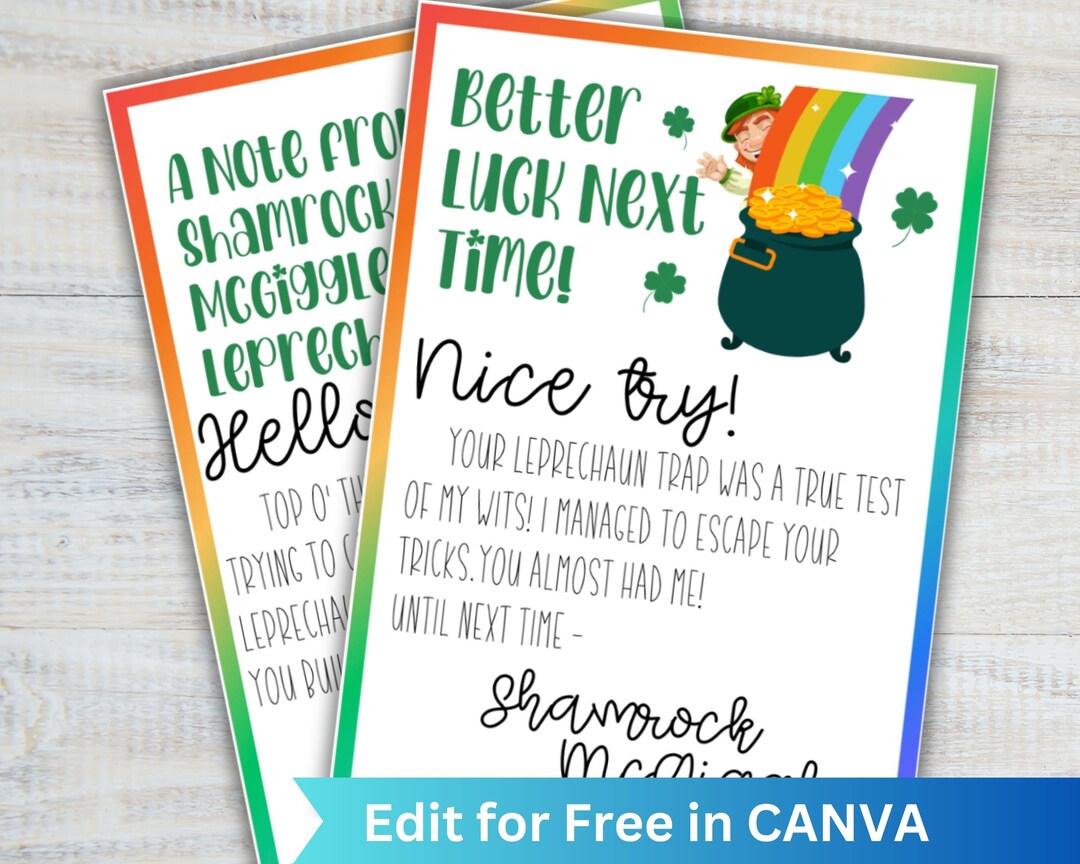 Editable Leprechaun Note, St Patrick' Day Leprechaun Trap Note, St ...