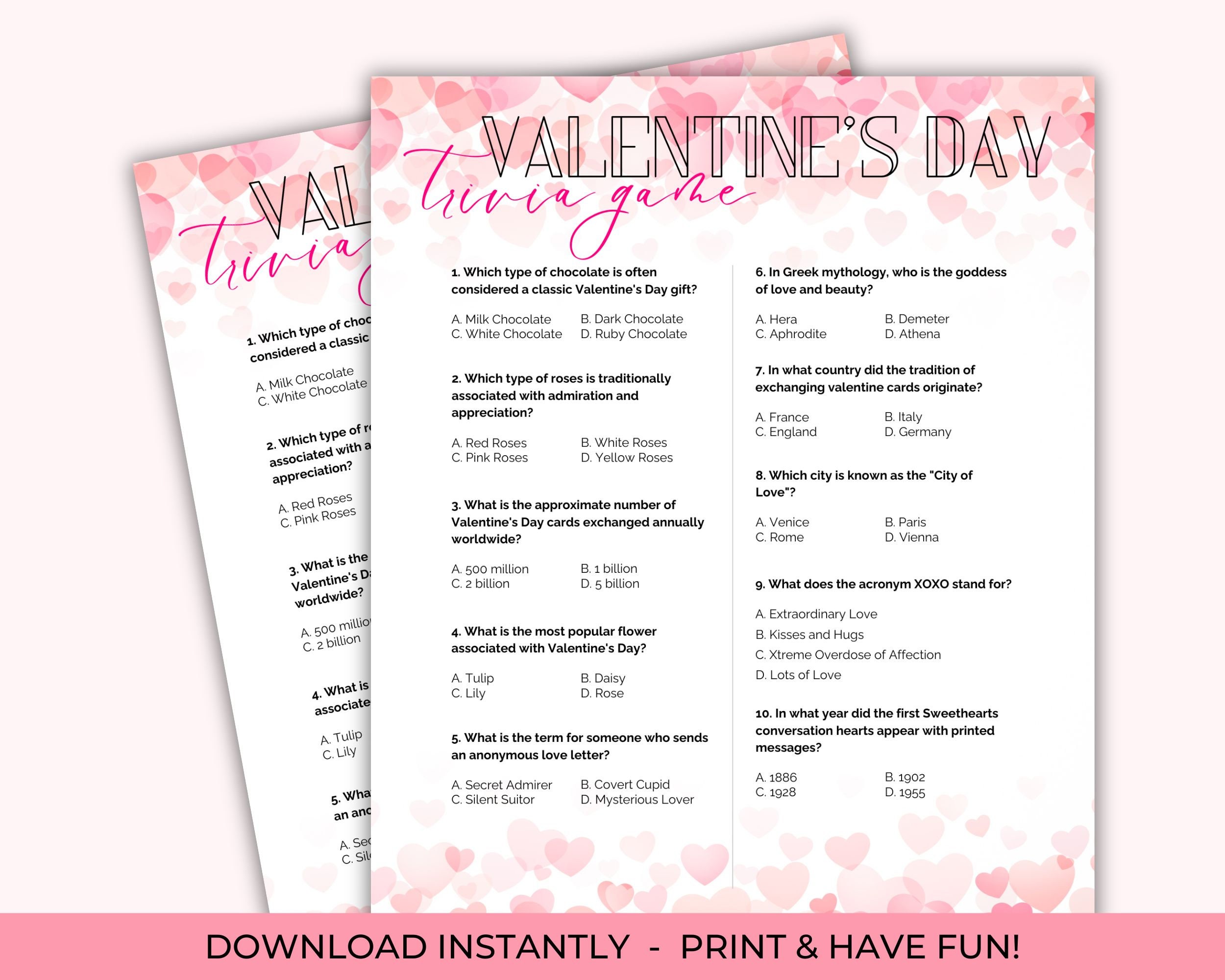Valentines Day Trivia Game | Valentines Day Party Game | Valentines ...