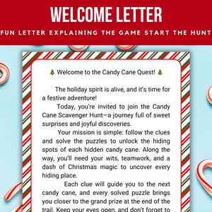Indoor Candy Cane Scavenger Hunt, Candy Cane Hunt Escape Room Kit, Christmas Treasure Hunt Teens ...