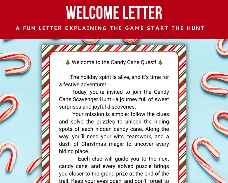 Indoor Candy Cane Scavenger Hunt, Candy Cane Hunt Escape Room Kit ...