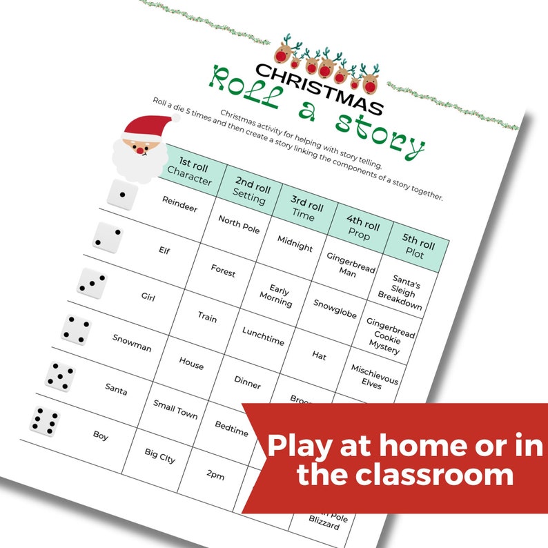 Christmas Story Dice Game for Kids Roll a Story Classroom Christmas ...