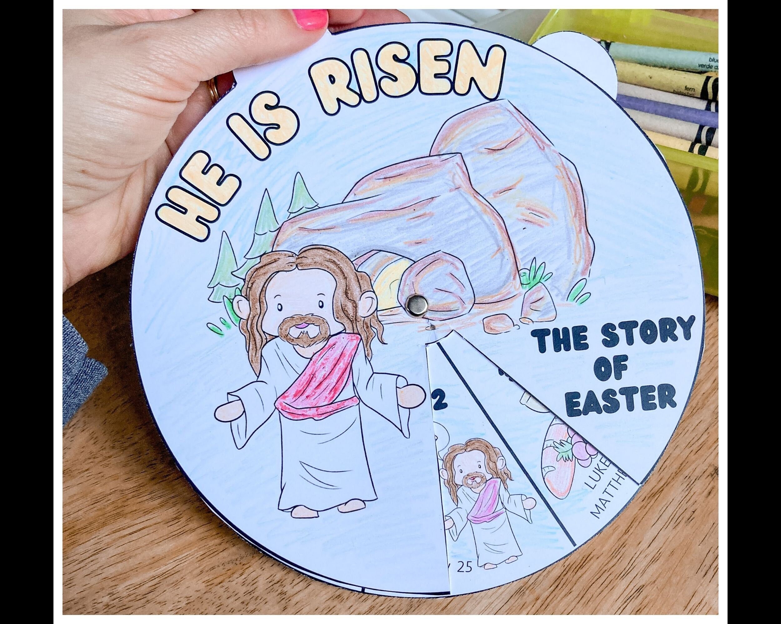 Easter Story Coloring Wheel Craft, Easter Story Coloring Sheet for Kids ...