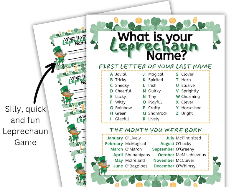 Leprechaun Name Game Printable, What is Your Leprechaun Name Activity ...
