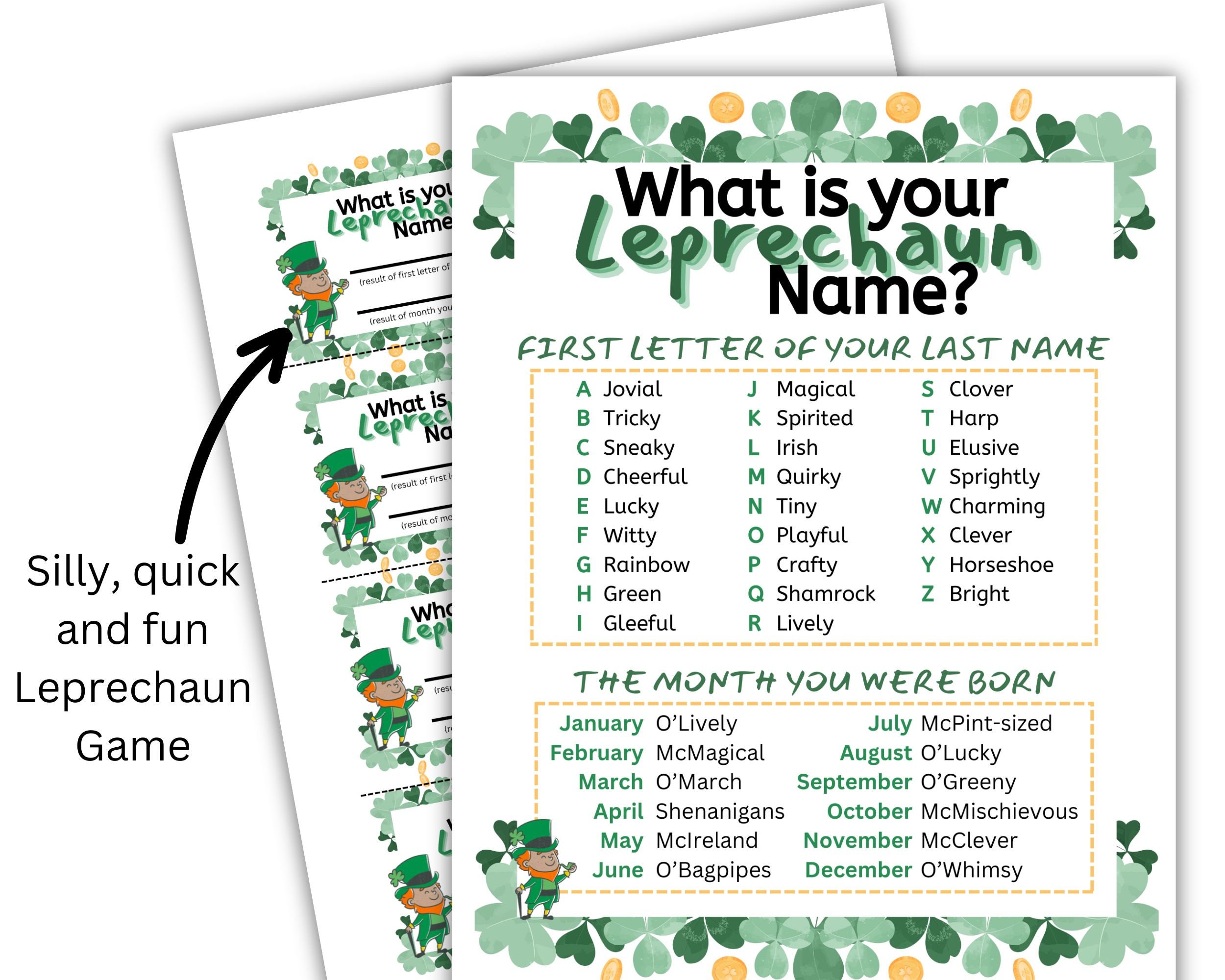 Leprechaun Name Game Printable, What is Your Leprechaun Name Activity ...