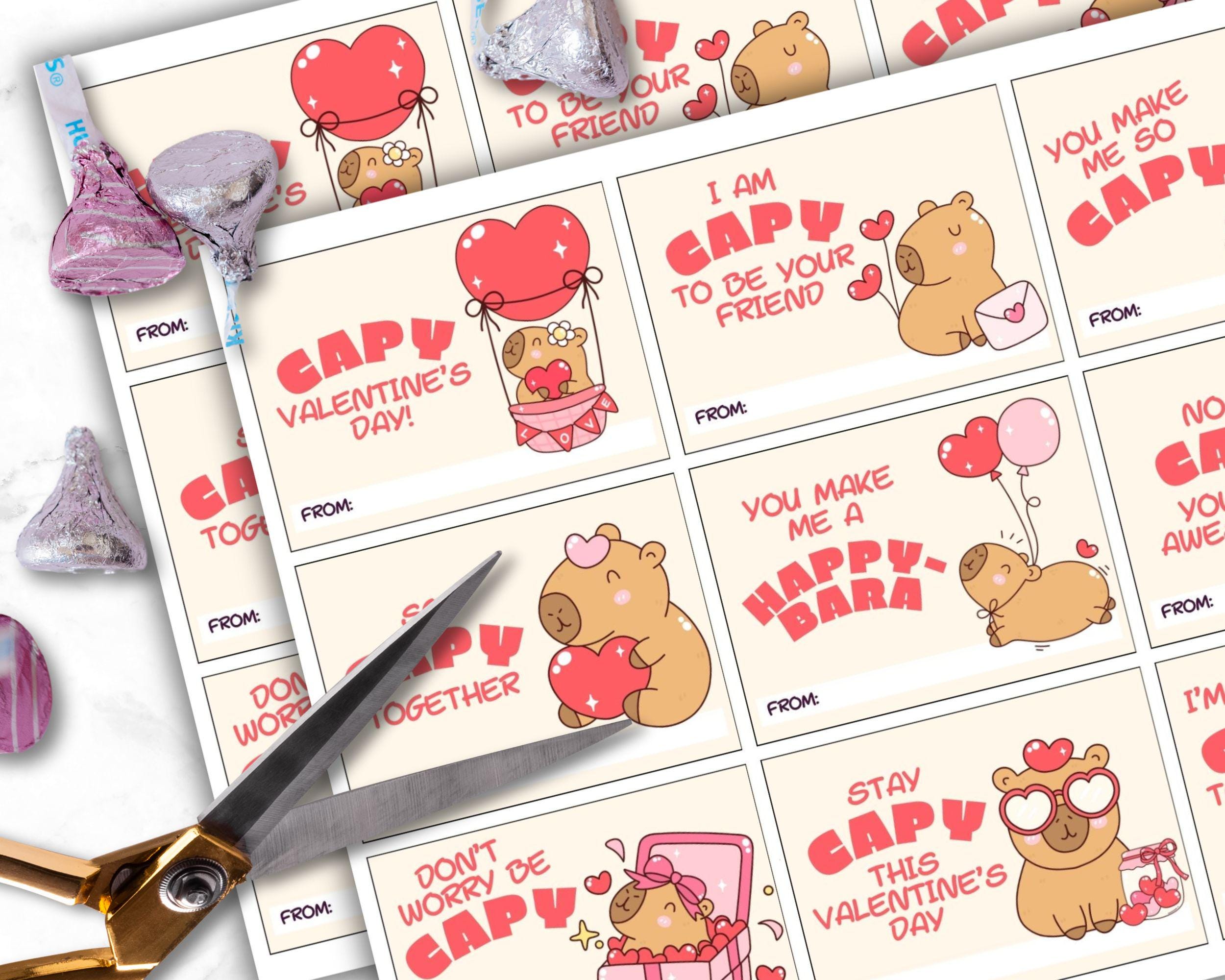 Capybara Valentine Cards Printable, Brainrot Meme Valentines, Funny ...