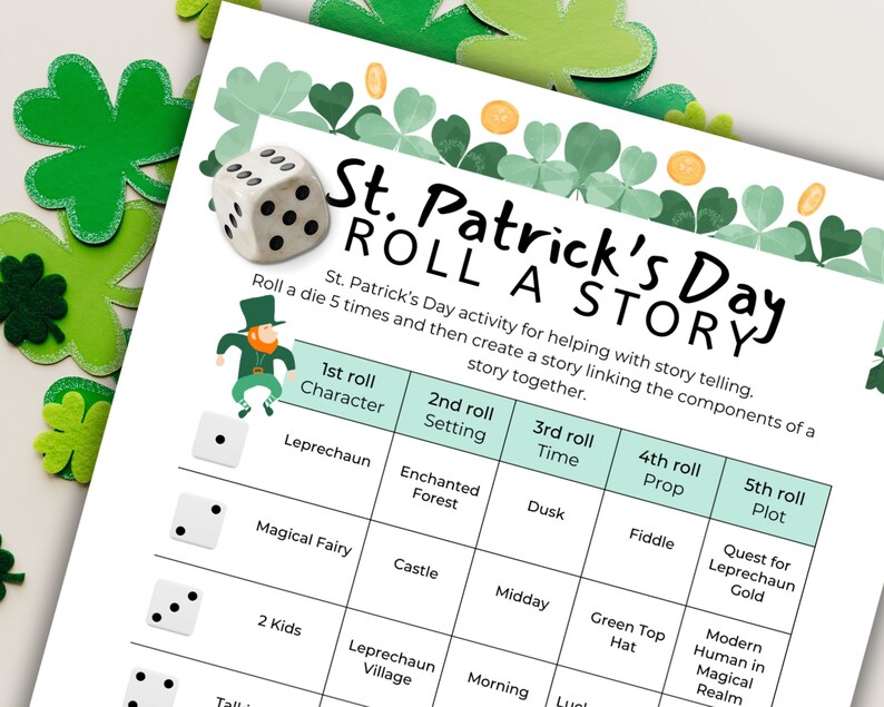 St Patrick's Day Roll a Story, Leprechaun Writing Activity, Classroom ...