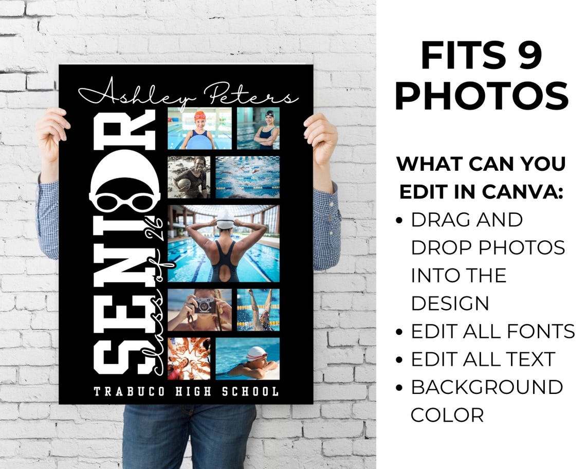 Swim Photo Collage Template, Swim Team Senior Night Poster, Swimmer ...