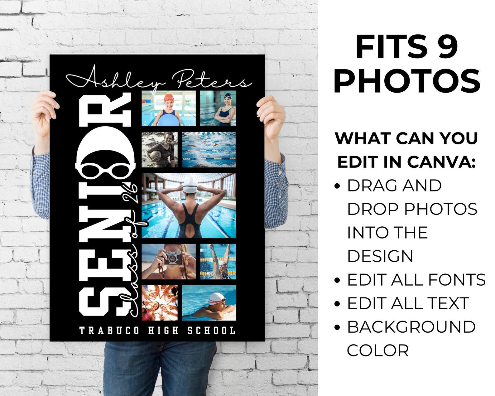 Swim Photo Collage Template, Swim Team Senior Night Poster, Swimmer ...