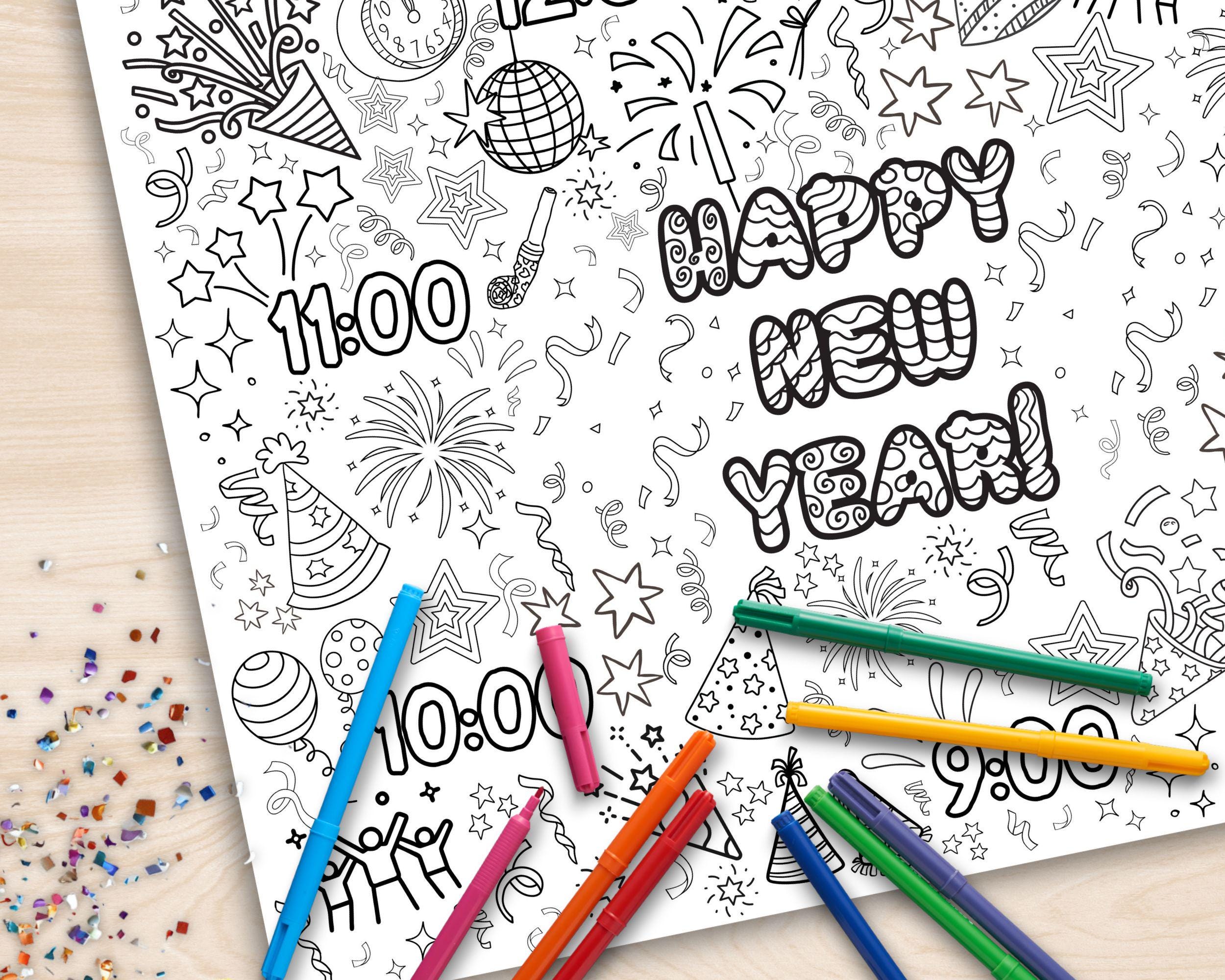 Giant Coloring Poster New Year's Eve, Printable New Years Poster ...