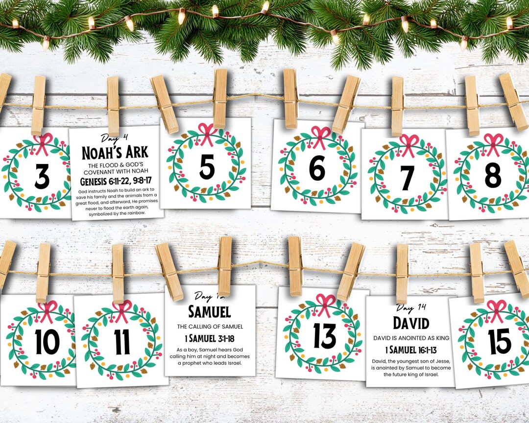 Jesse Tree Advent Flashcards Printable | Bible Story Advent Countdown ...