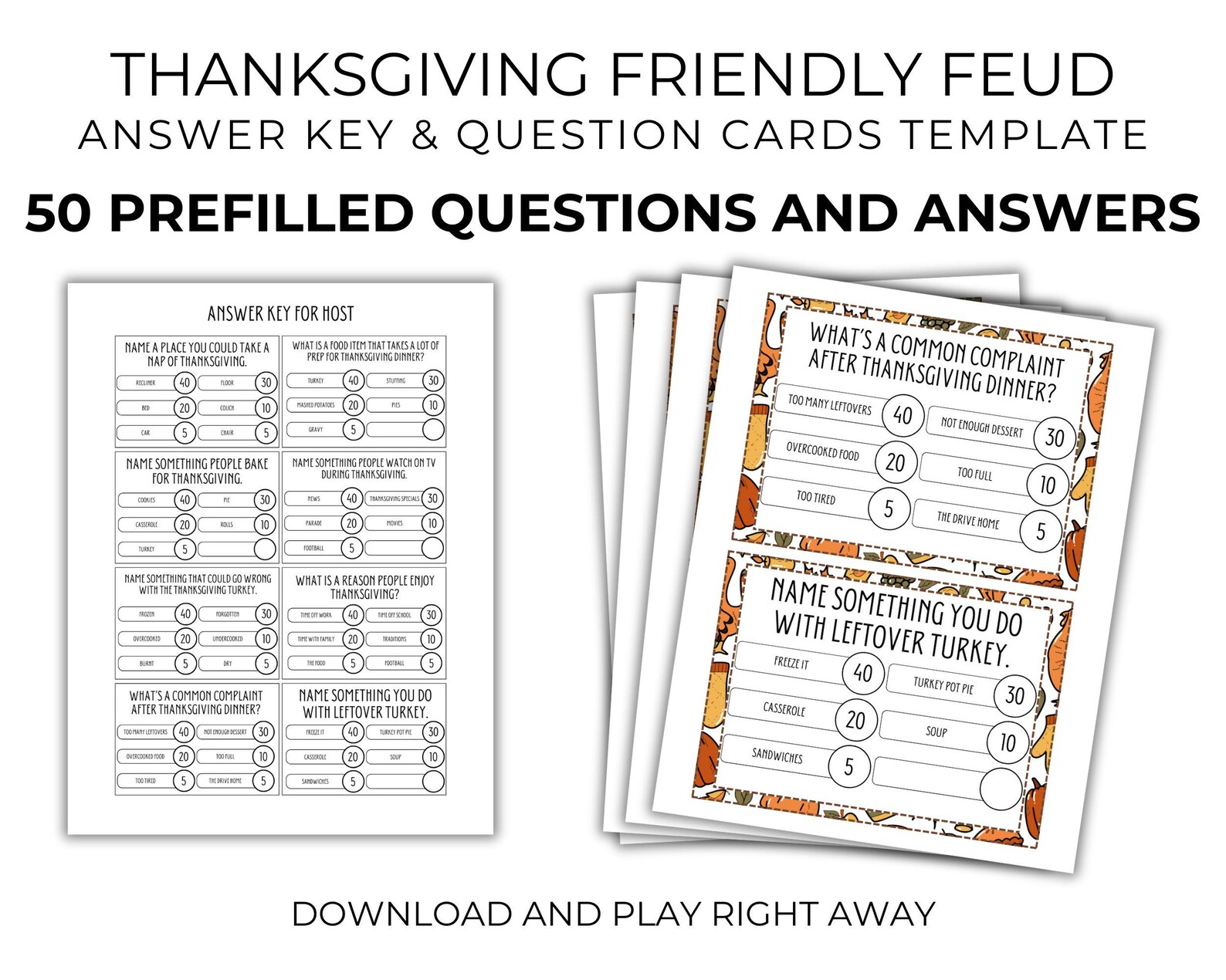 Thanksgiving Friendly Feud Game – Printable Thanksgiving Game, Fall ...