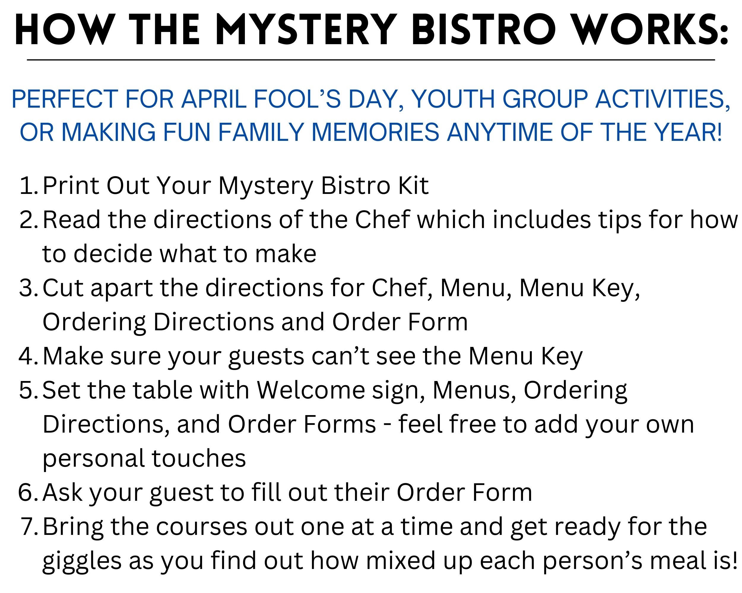 Mystery Dinner Menu, April Fool's Day Mystery Meal Party Printable for ...