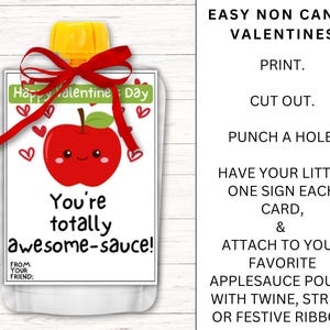 Printable Applesauce Pouch Valentines Day Tags, Non-candy Classroom ...