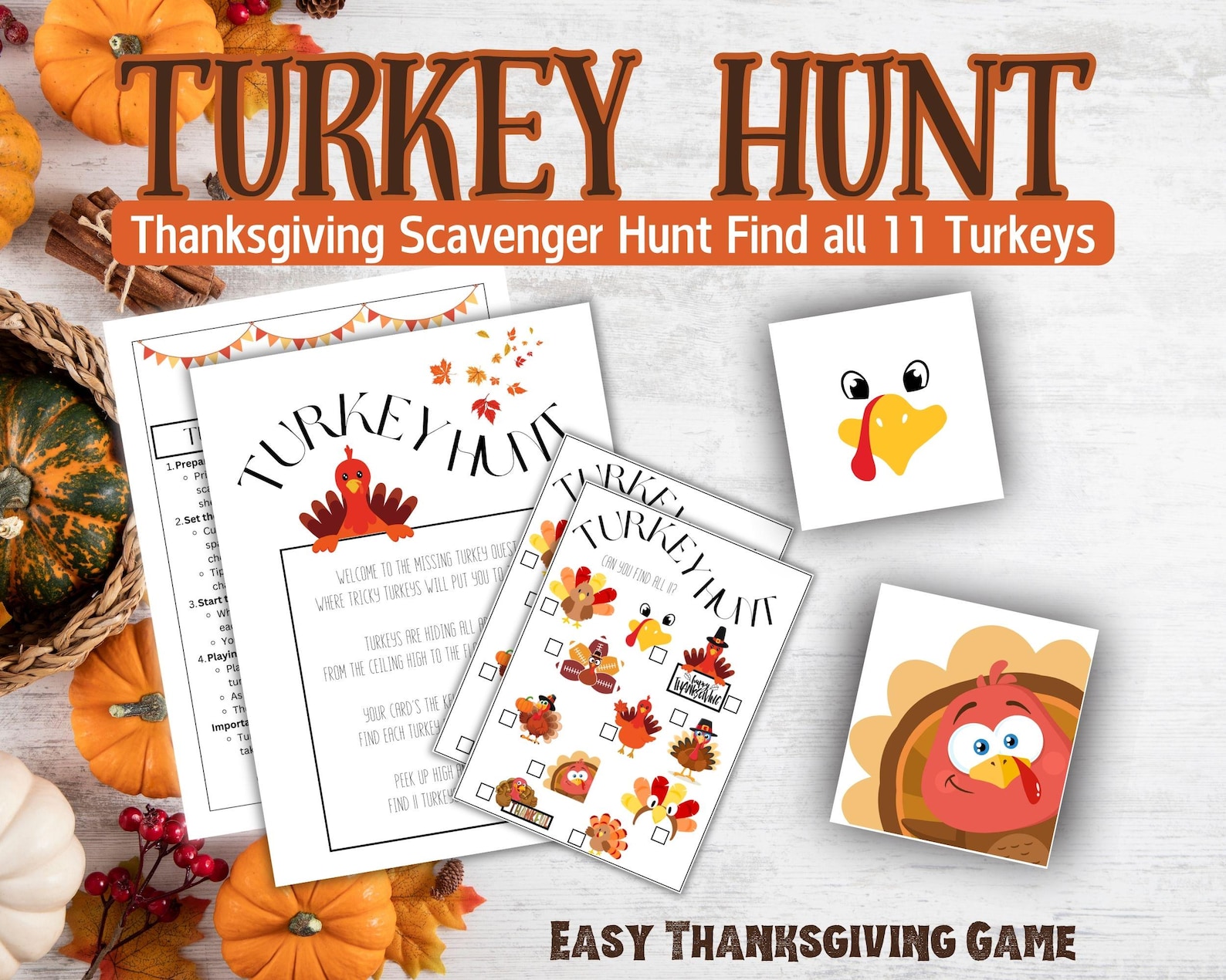 Thanksgiving Party Game Turkey Hunt Scavenger Hunt, Thanksgiving Turkey ...