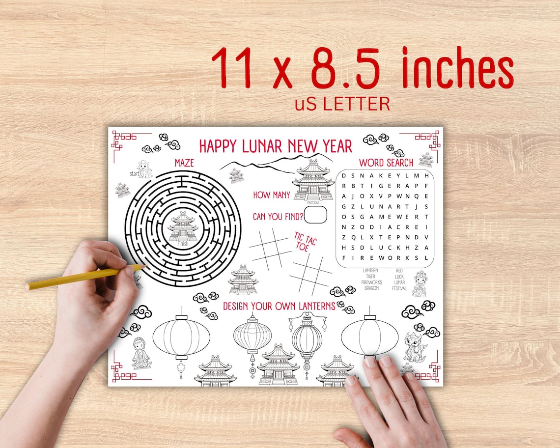 Lunar New Year Activity Coloring Placemat Printable, Year of the Dragon ...