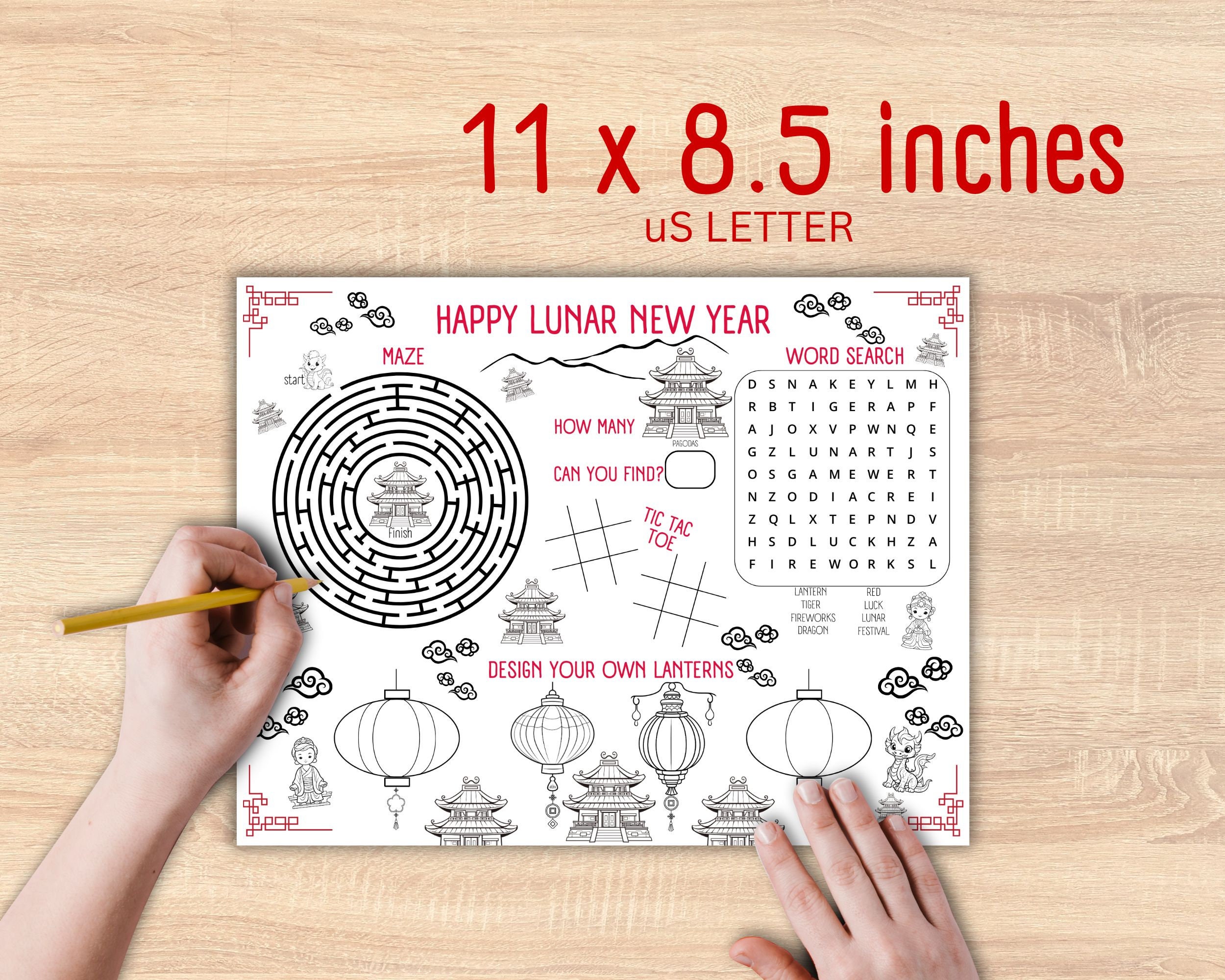 Lunar New Year Activity Coloring Placemat Printable, Year of the Dragon ...