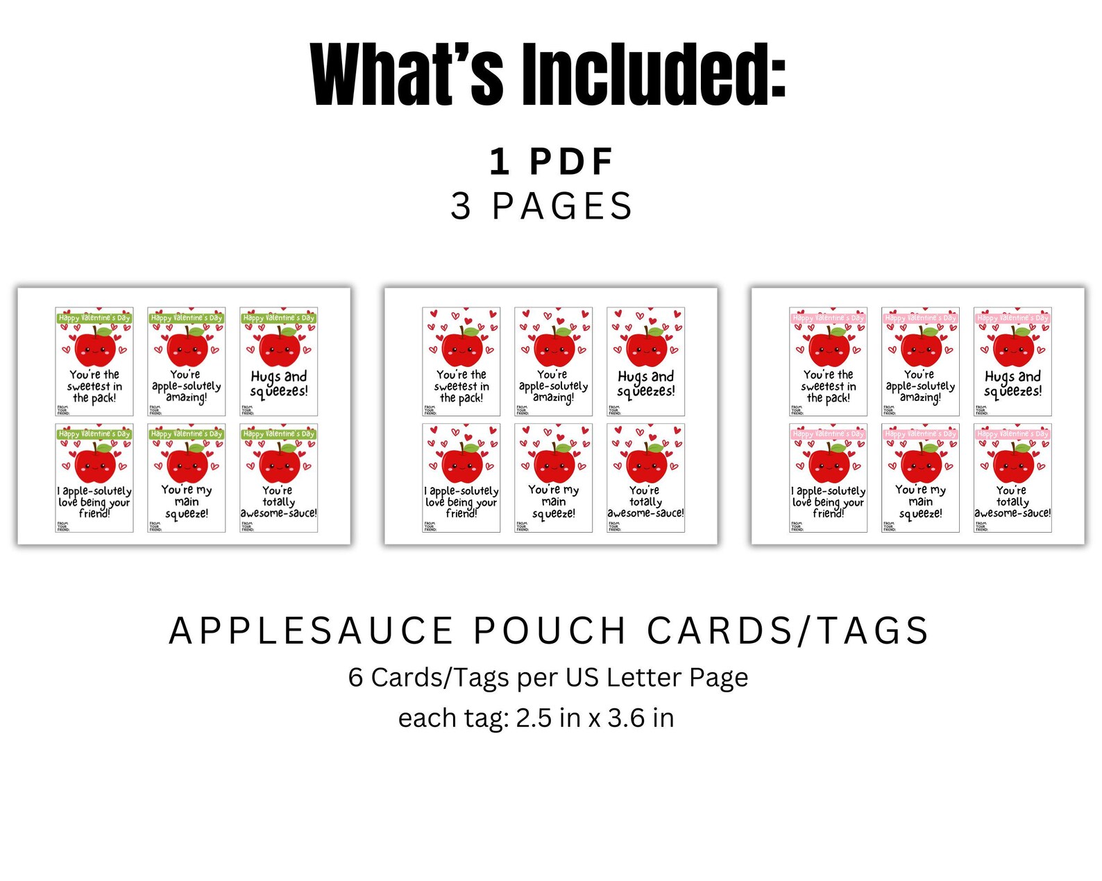 Printable Applesauce Pouch Valentine’s Day Tags, Non-candy Classroom ...