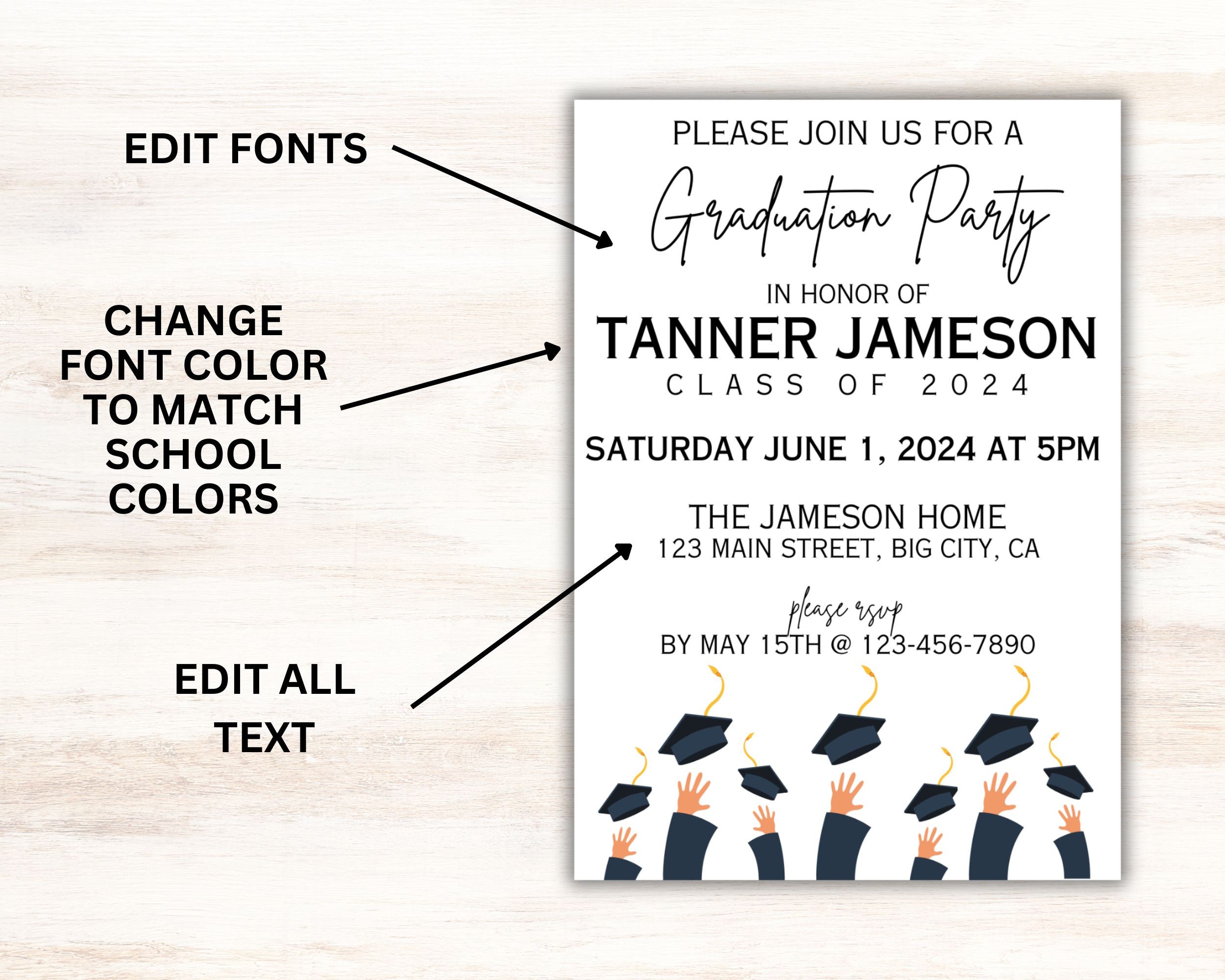 Printable Graduation Insert Cards, Editable Graduation Insert ...