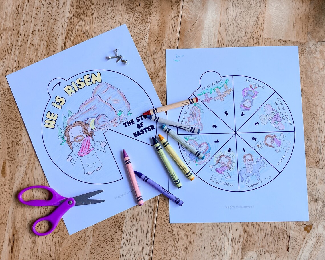 Easter Story Coloring Wheel Craft, Easter Story Coloring Sheet for Kids ...