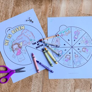 Easter Story Coloring Wheel Craft, Easter Story Coloring Sheet for Kids ...