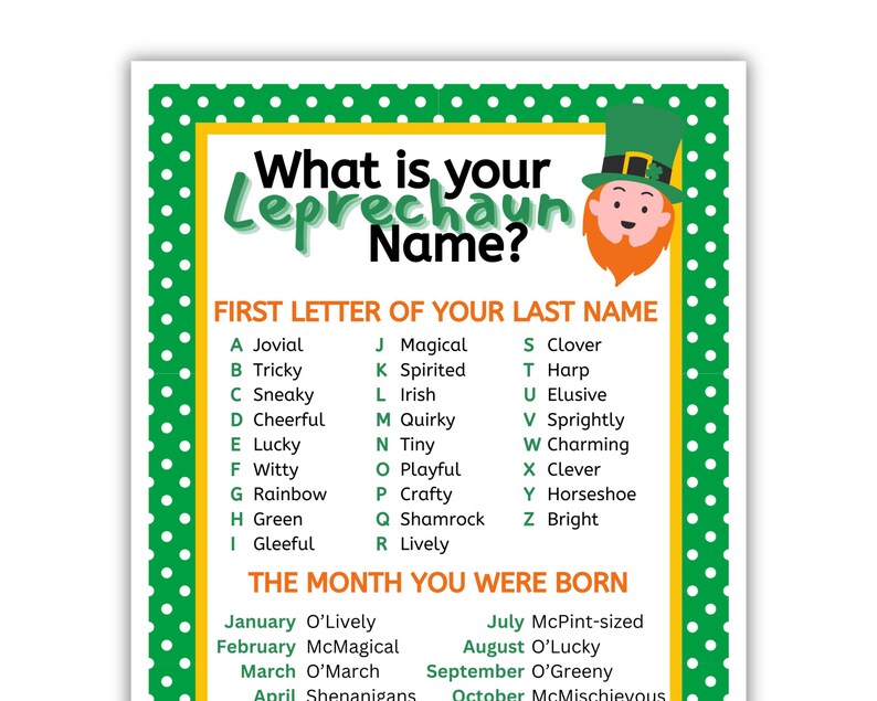 What is Your Leprechaun Name Activity, Leprechaun Name Game Printable ...