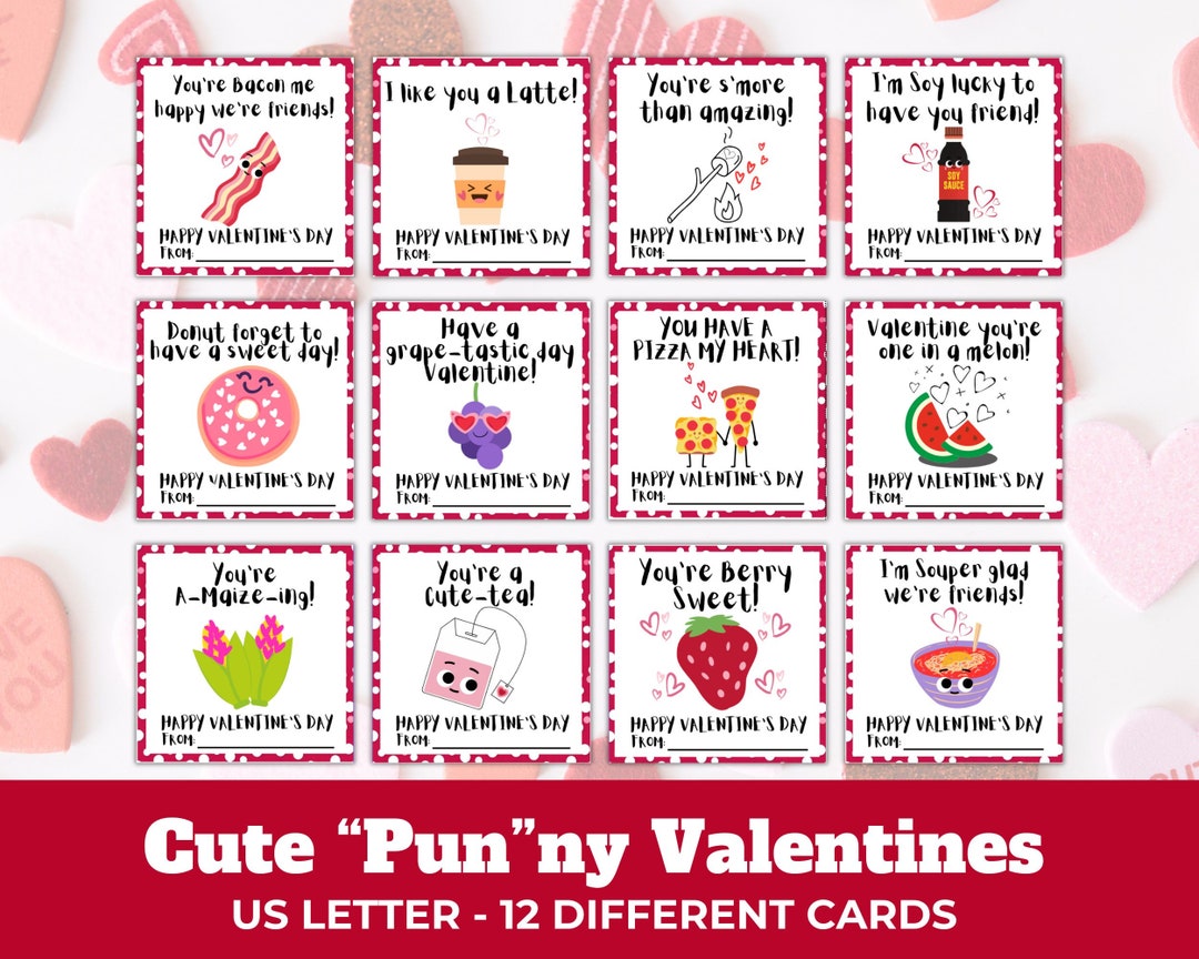12 Punny Printable Valentine's Day Cards for Kids, Cute Food Pun ...
