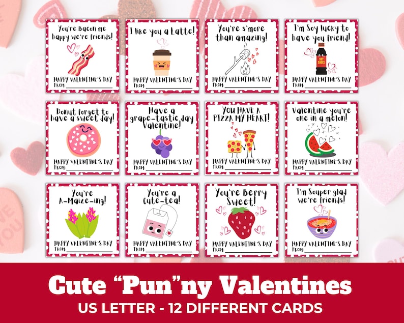 12 Punny Printable Valentine's Day Cards for Kids, Cute Food Pun ...