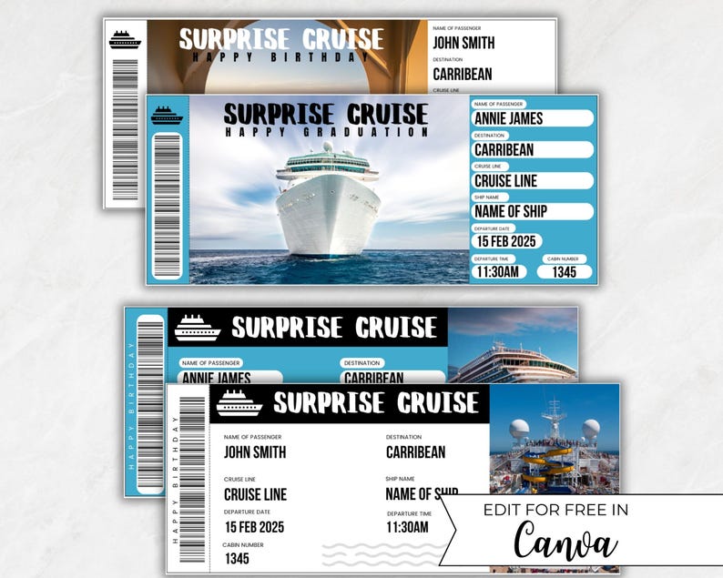 Cruise Trip Reveal, Cruise Surprise Boarding Pass Template, Editable ...
