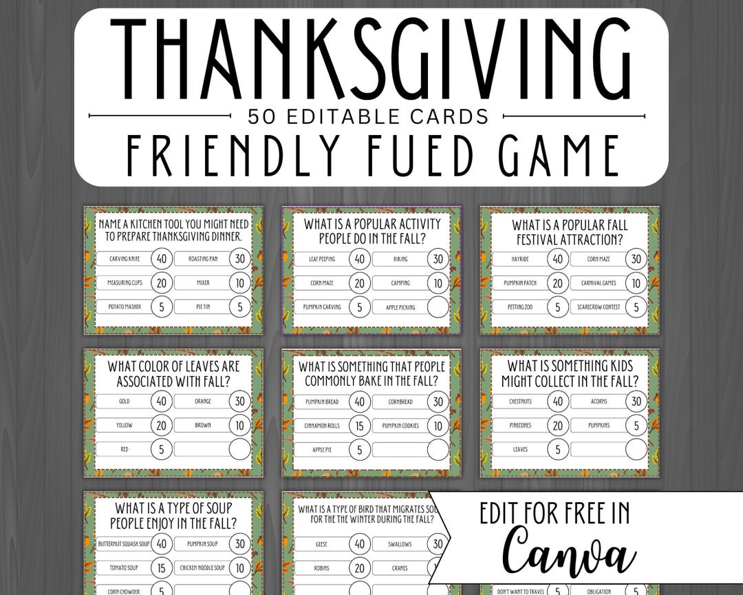 Thanksgiving Friendly Feud Game – Printable Thanksgiving Game Editable ...