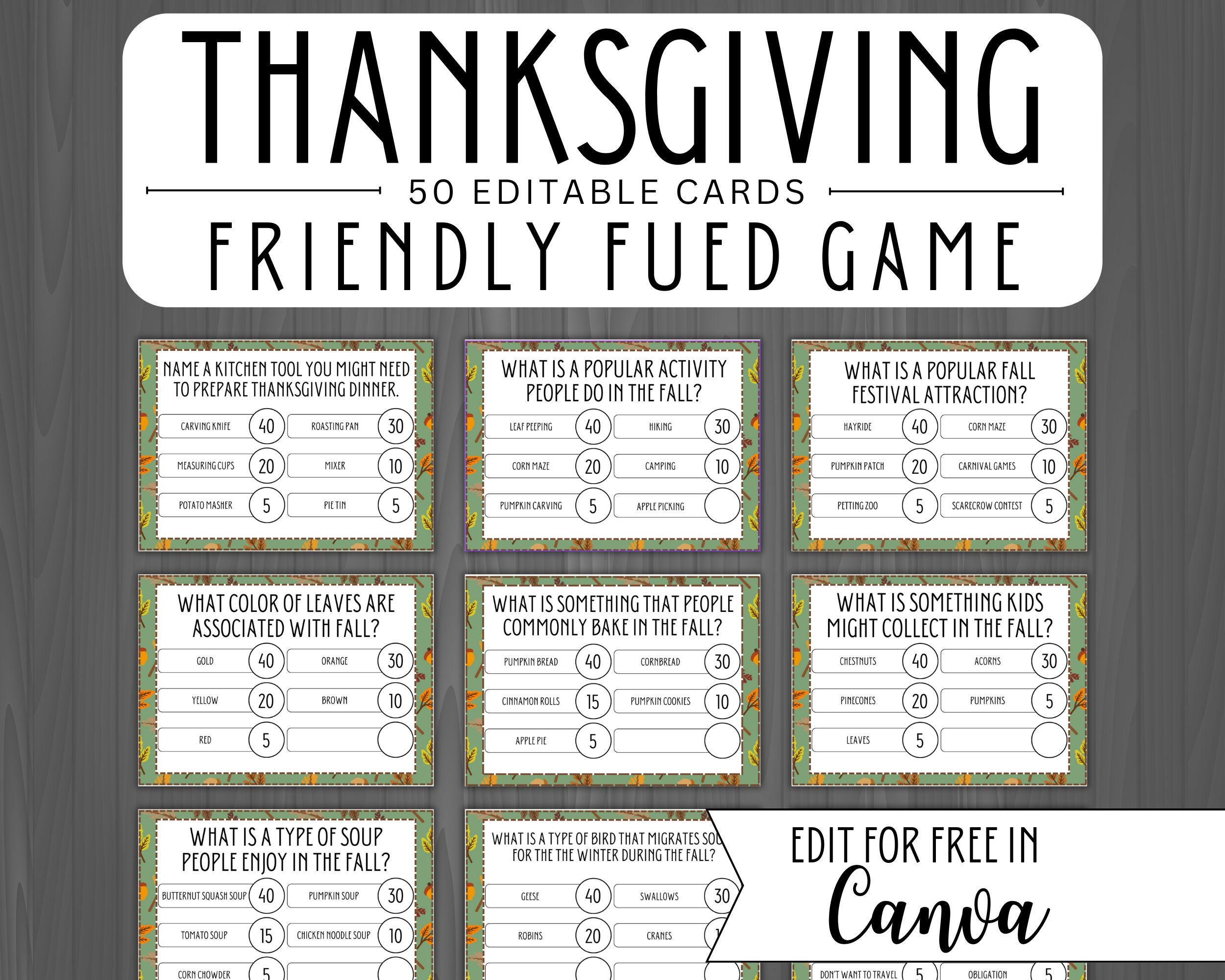 Thanksgiving Friendly Feud Game – Printable Thanksgiving Game Editable ...