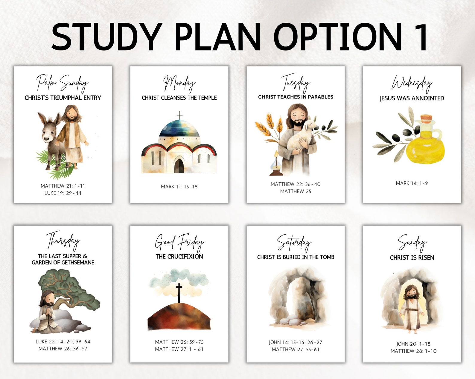 Holy Week Story Study Cards, Printable Easter Advent Devotional, Easter ...