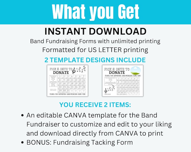 Editable Calendar Fundraiser, Unique Band Pick A Date to Donate ...