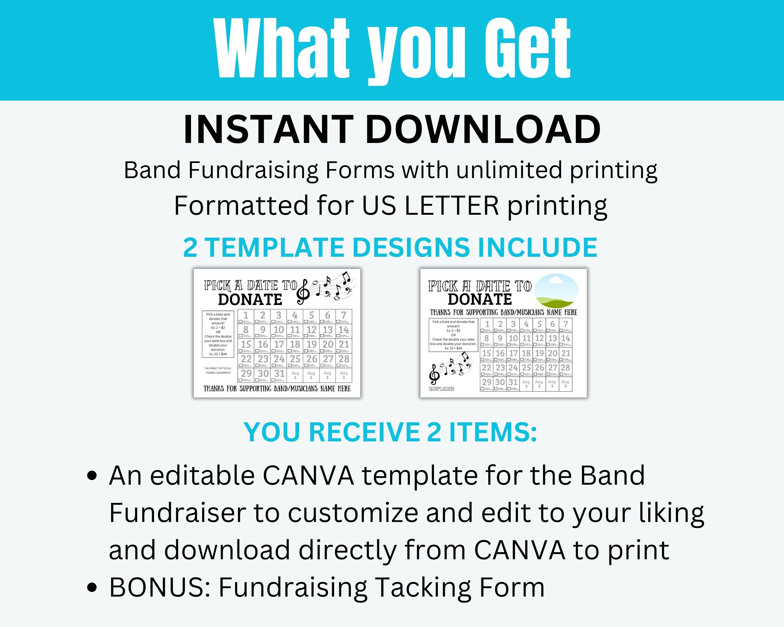Editable Calendar Fundraiser, Unique Band Pick A Date to Donate ...